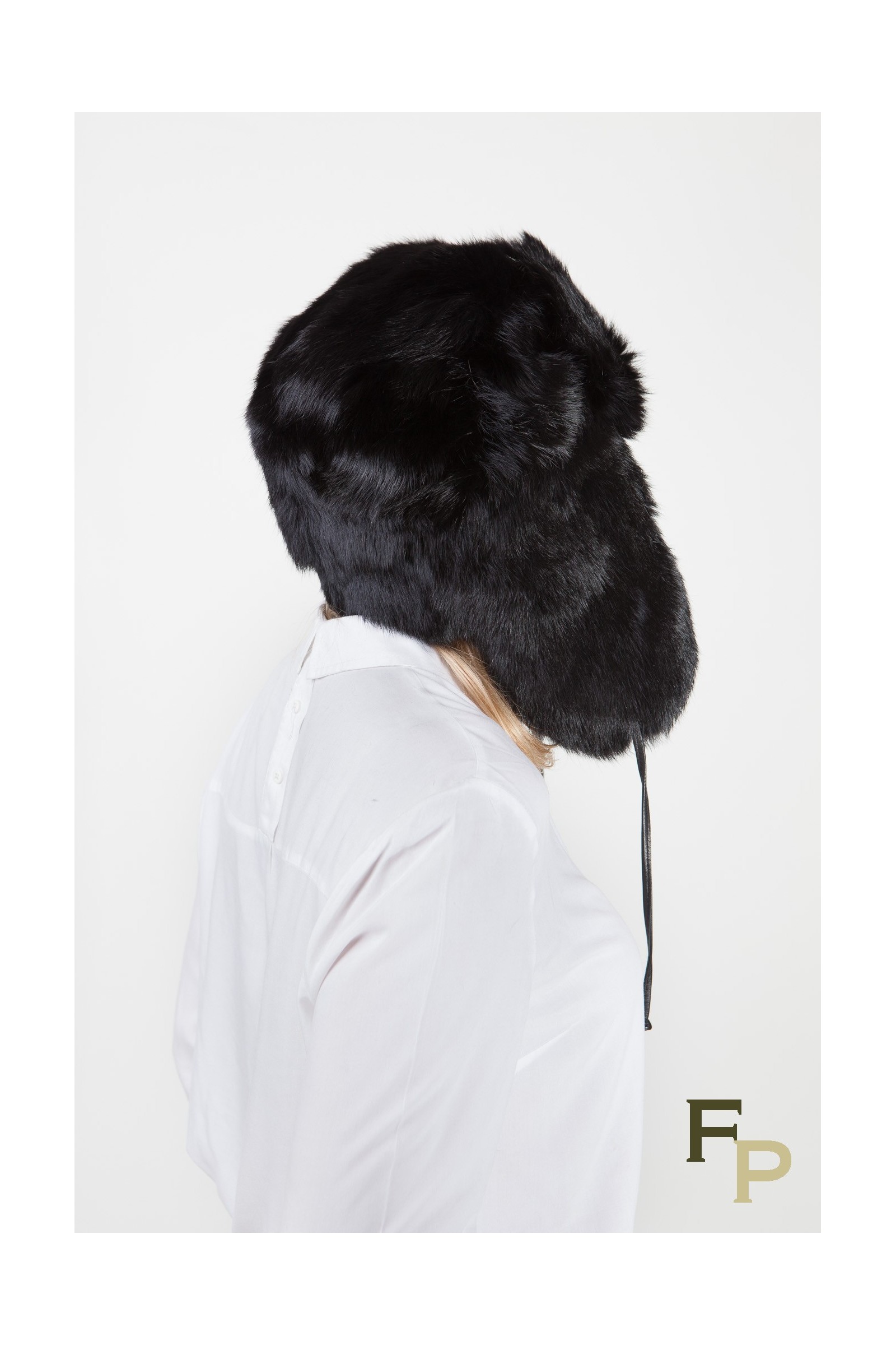 Black Rabbit Ear-Flap Fur Hat