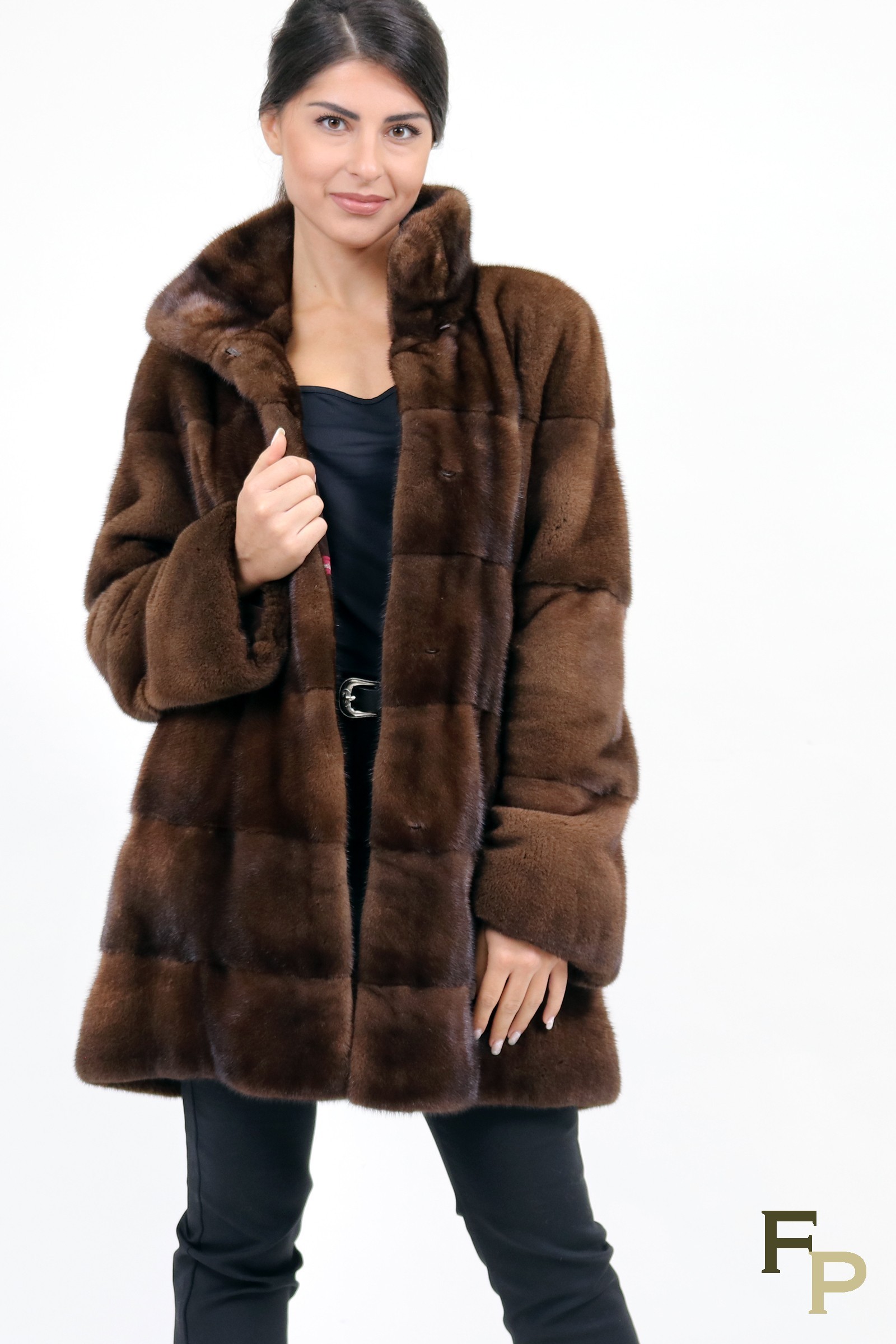Manteau Mi-long en Fourrure de Vison Marron